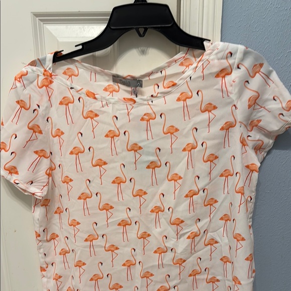 Dalia | Tops | Dalia Flamingo Print Blouse White And Orange | Poshmark